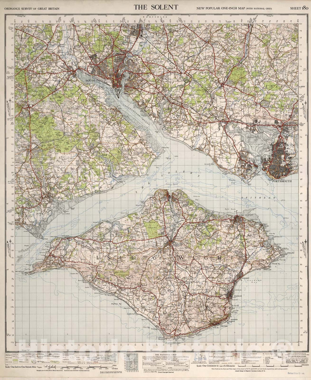 Historic Map : Sheet 180. The Solent., 1945, Vintage Wall Art ...