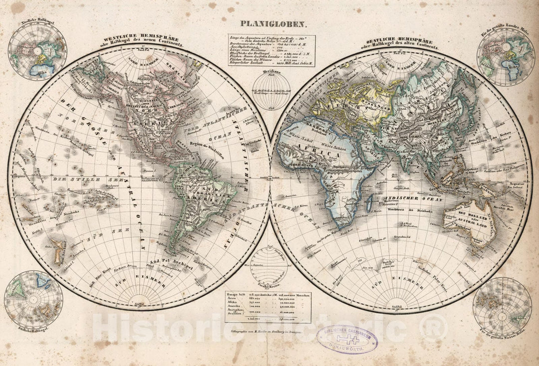 Historic Map : Earth in Hemispheres., 1843, Vintage Wall Art – Historic ...