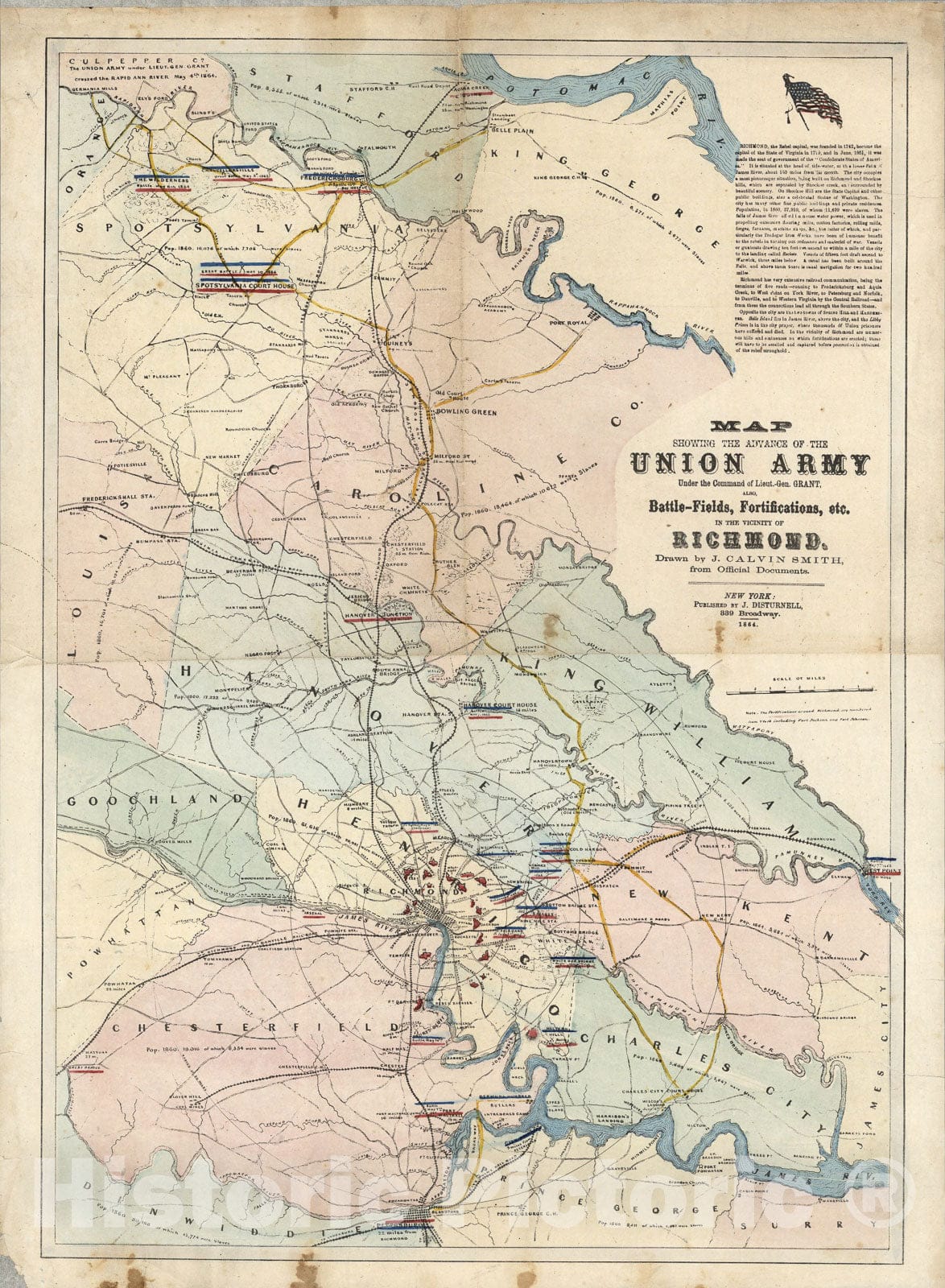 Historic Map : Map showing the advance of the Union army under the com ...