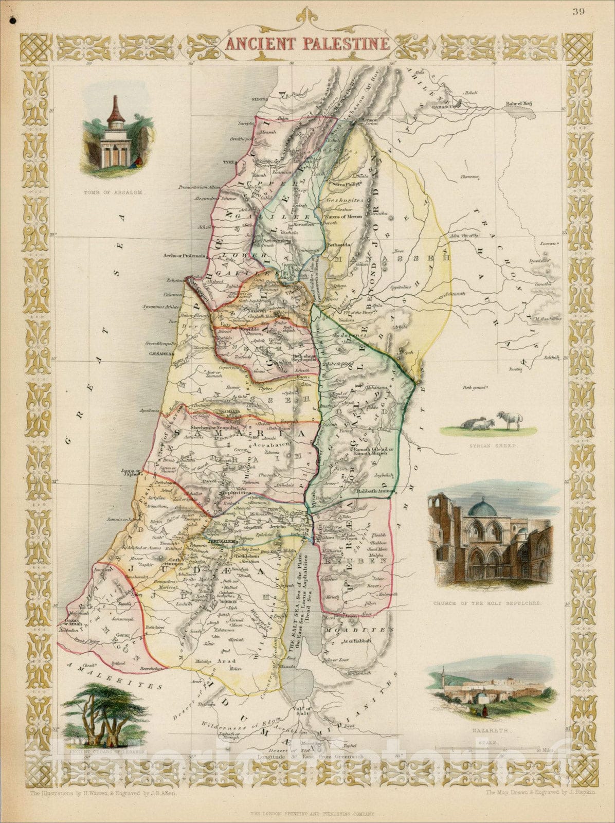 Historic Map : Ancient Palestine, 1851, John Tallis, Vintage Wall Art ...