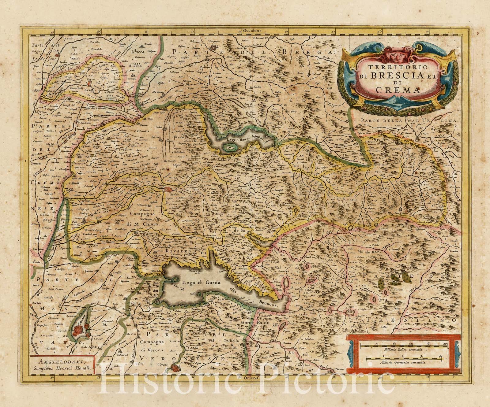 Historic Map : Territorio di Brescia et di Crema, c1640, , Vintage Wal ...