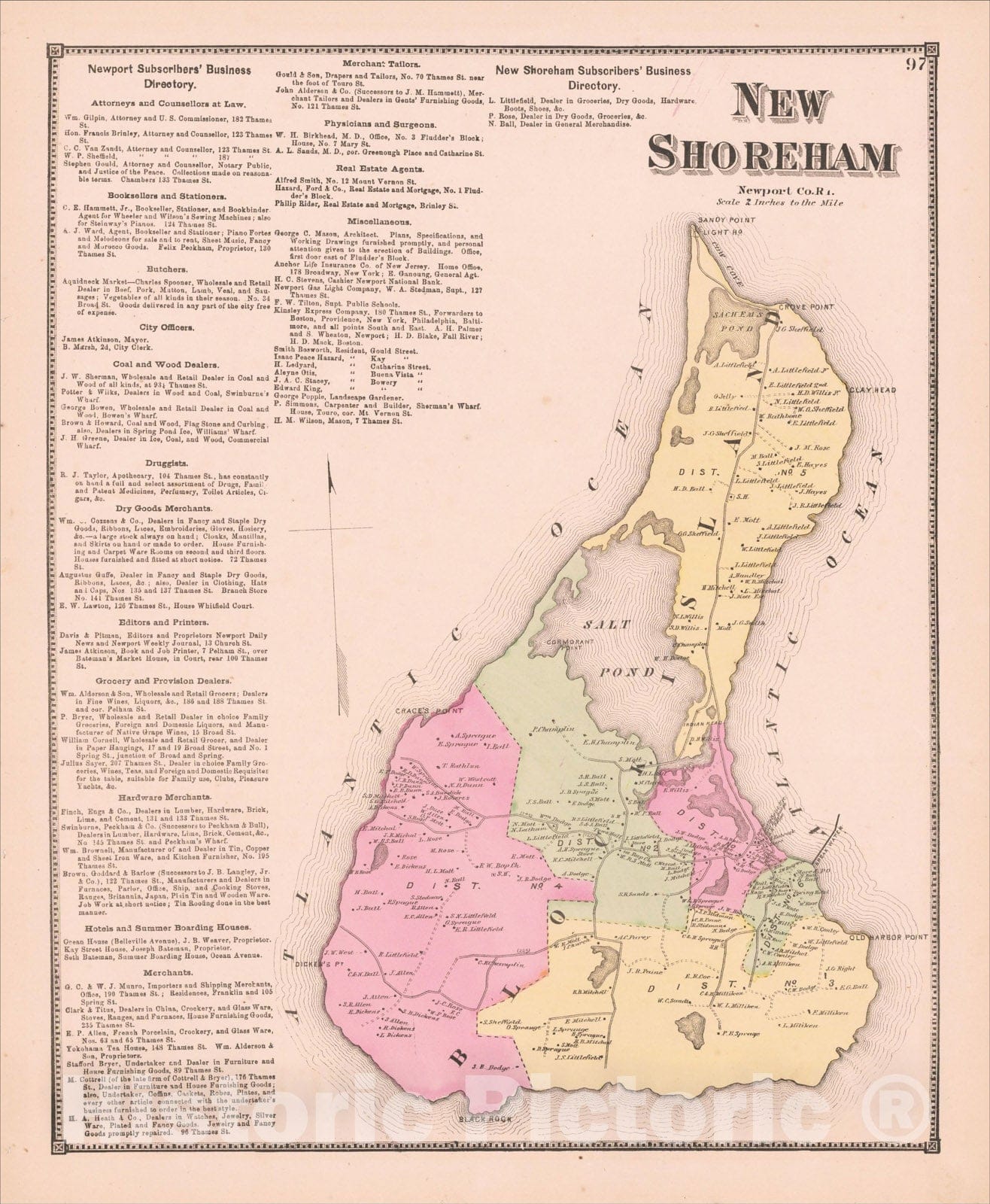 Historic Map : [Block Island] New Shoreham, 1870, D.G. Beers, Vintage ...