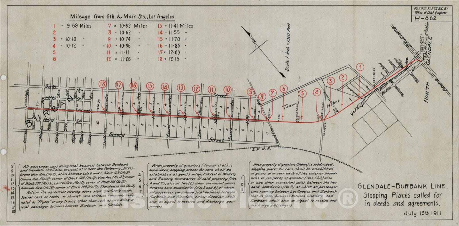 Historic Map : Glendale-Burbank Line. Stopping Places called for in de ...