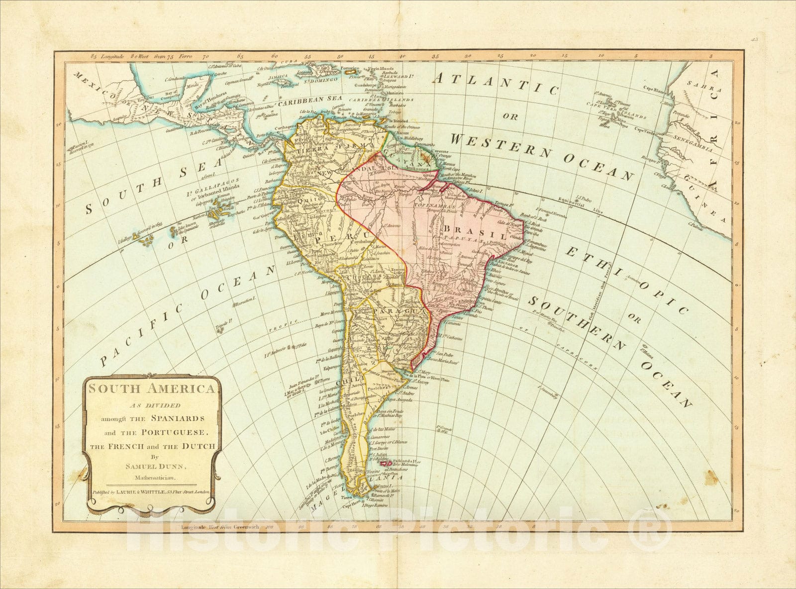 Historic Map : South America as Divided amongst The Spaniards and The ...