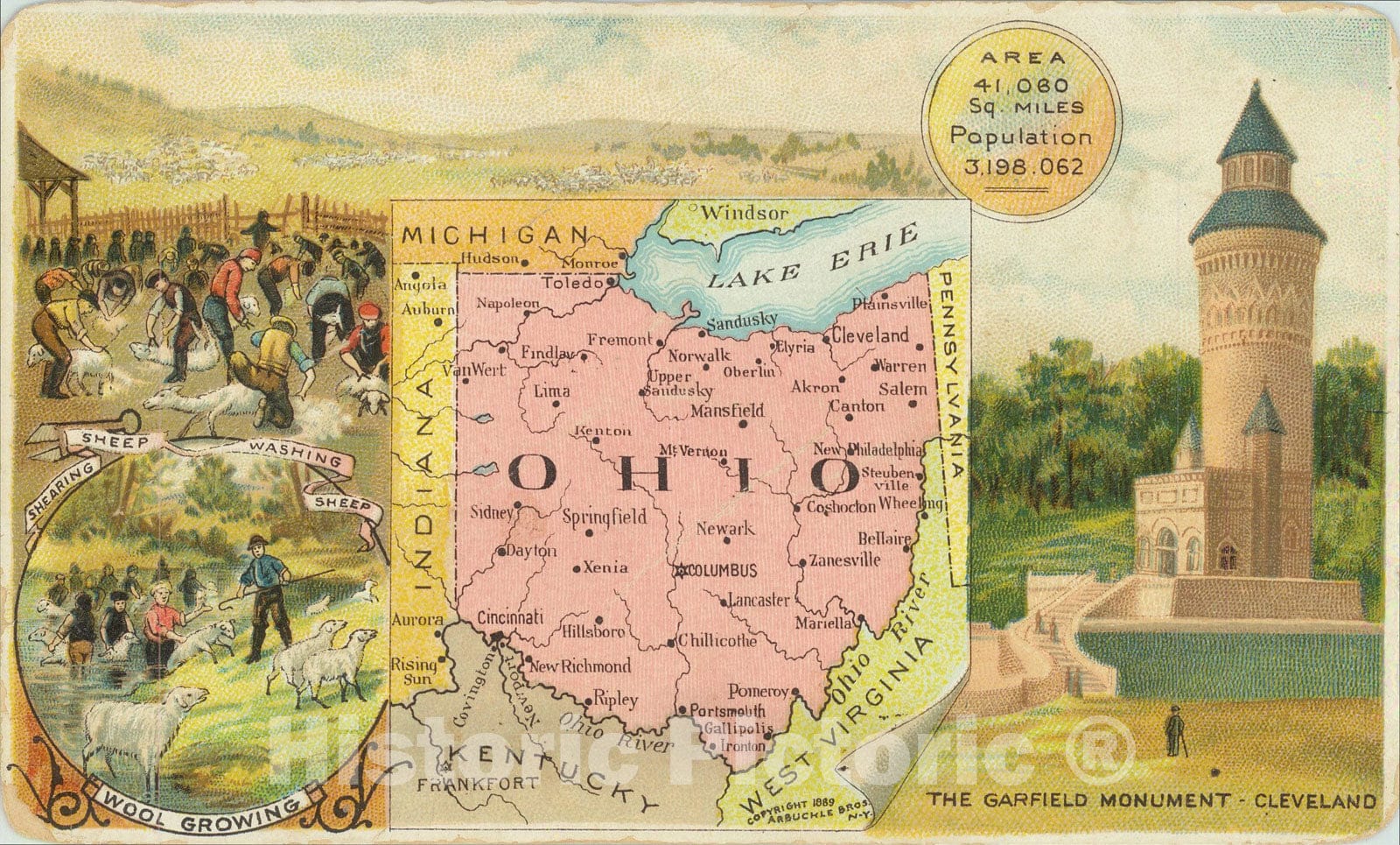 Historic Map : Ohio, 1889, Arbuckle Brothers Coffee Co., Vintage Wall ...