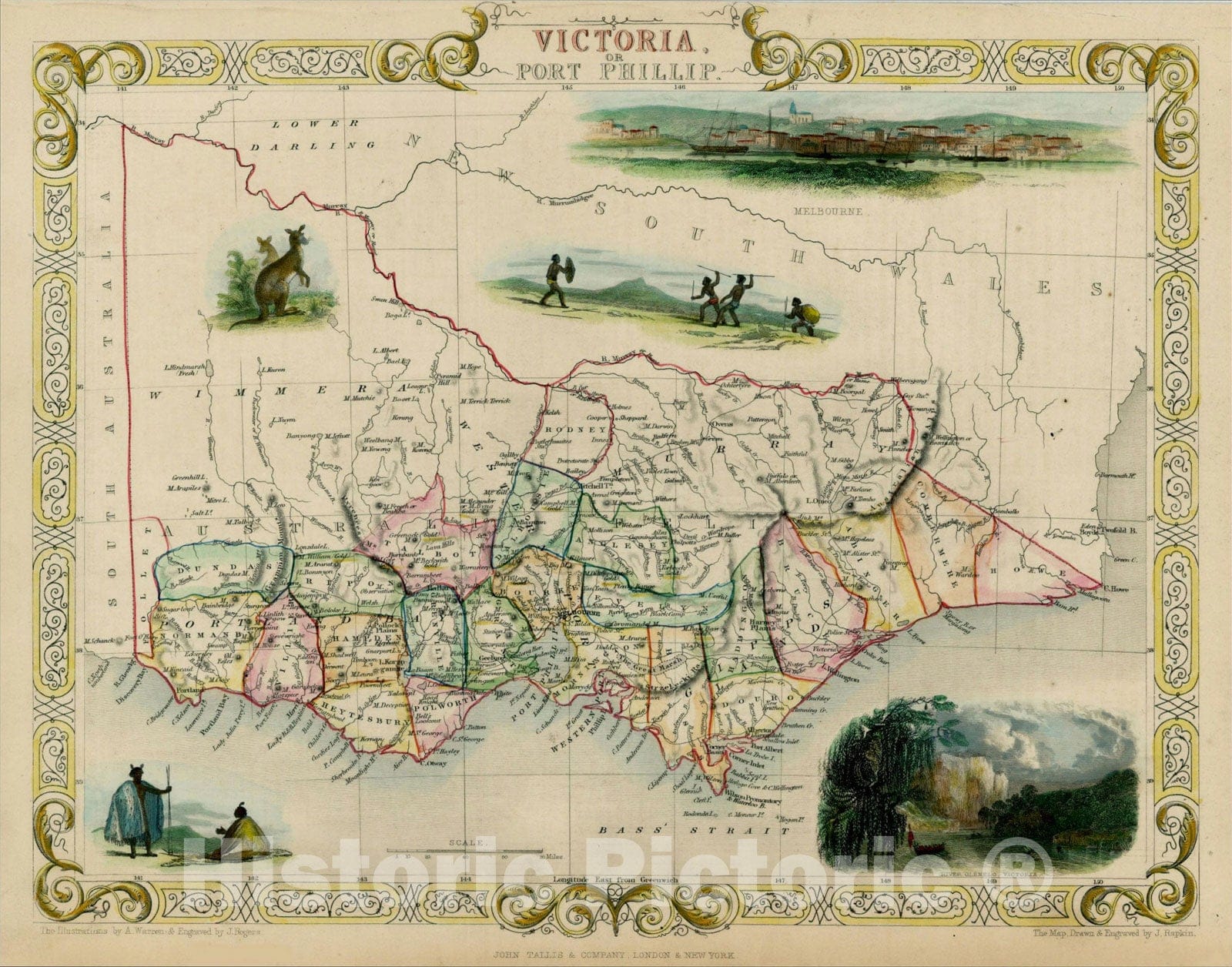 Historic Map : Victoria or Port Phillip, 1851, John Tallis, v1, Vintag ...