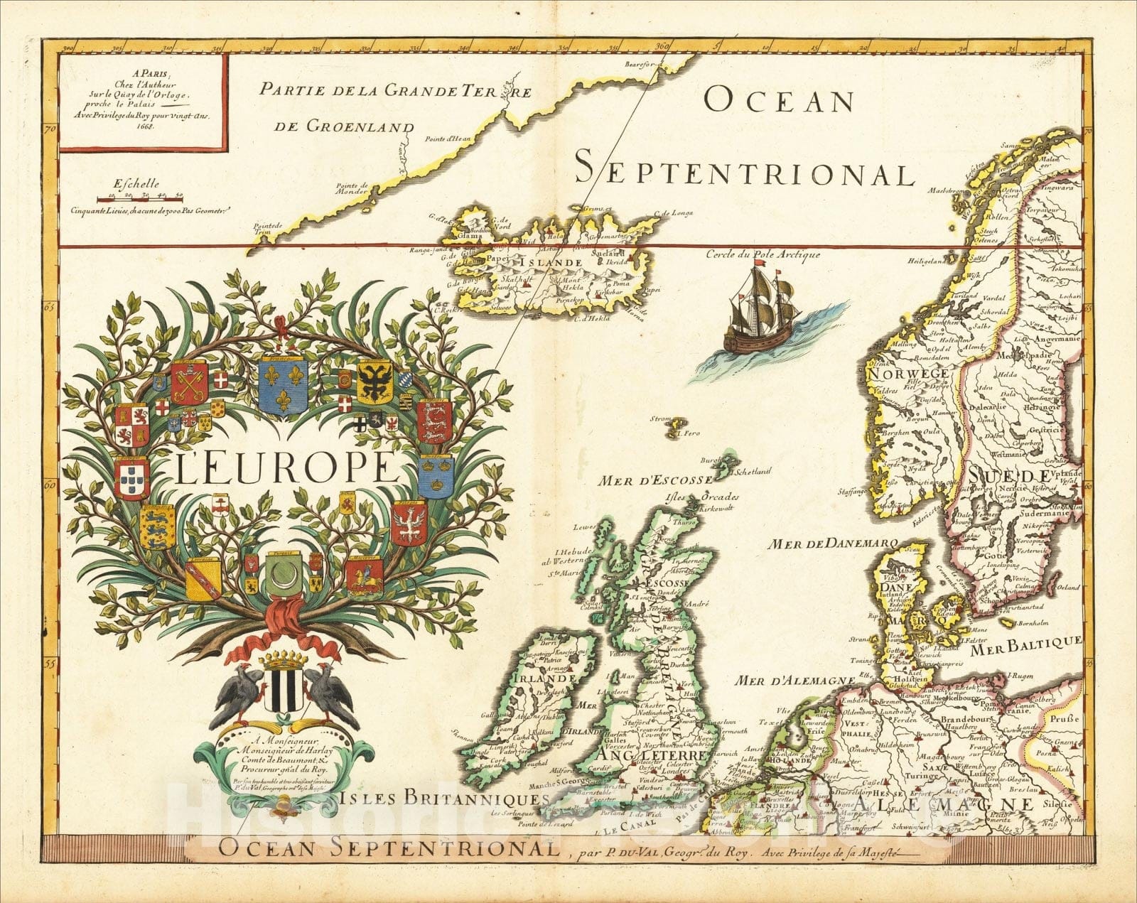 Historic Map : L'Europe Par P. Du Val, 1668 (British Isles, Iceland, S ...