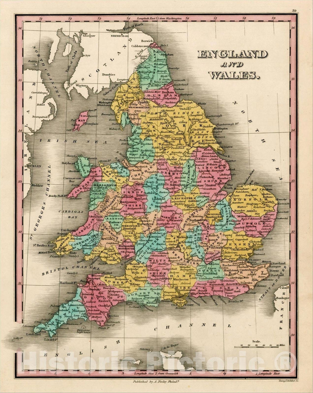 Historic Map : England and Wales, 1832, Anthony Finley, Vintage Wall A ...