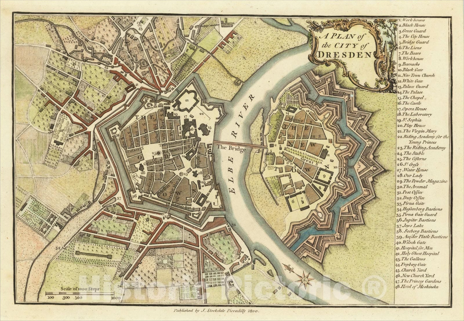 Historic Map : Plan of the City of Dresden, 1800, John Stockdale, Vint ...