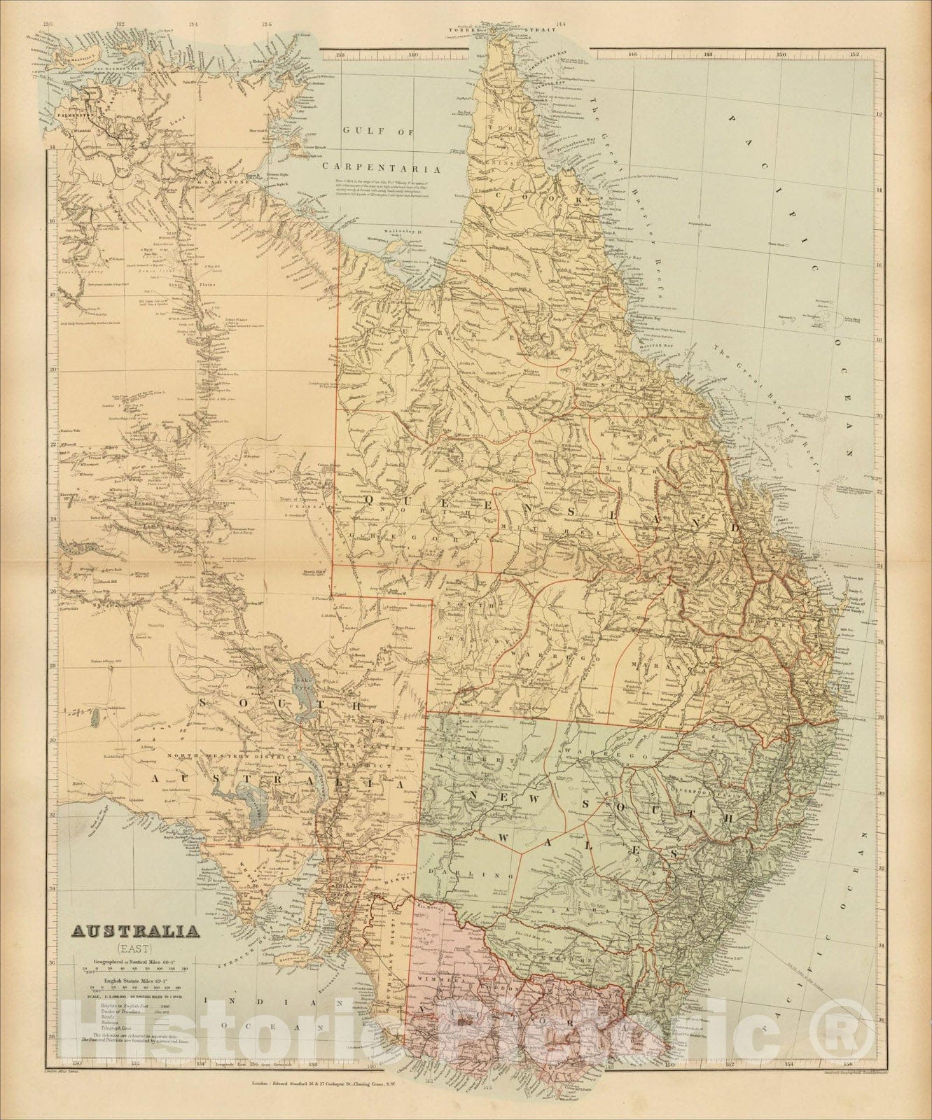 Historic Map : Australia (East), 1896, Edward Stanford, Vintage Wall A ...