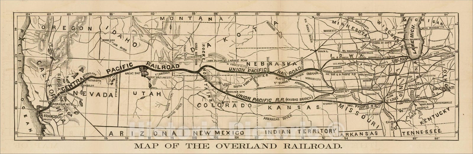 Historic Map : Map of the Overland Railroad (Early Central Pacific RR ...