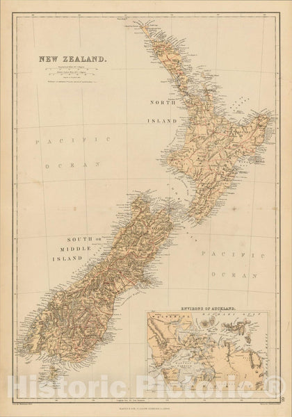 Historic Map : New Zealand (with Environs of Auckland), c1860, Blackie ...