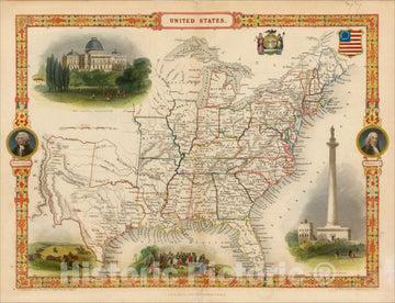Historic Map : United States Including Texas, 1848, John Tallis, v1, V ...
