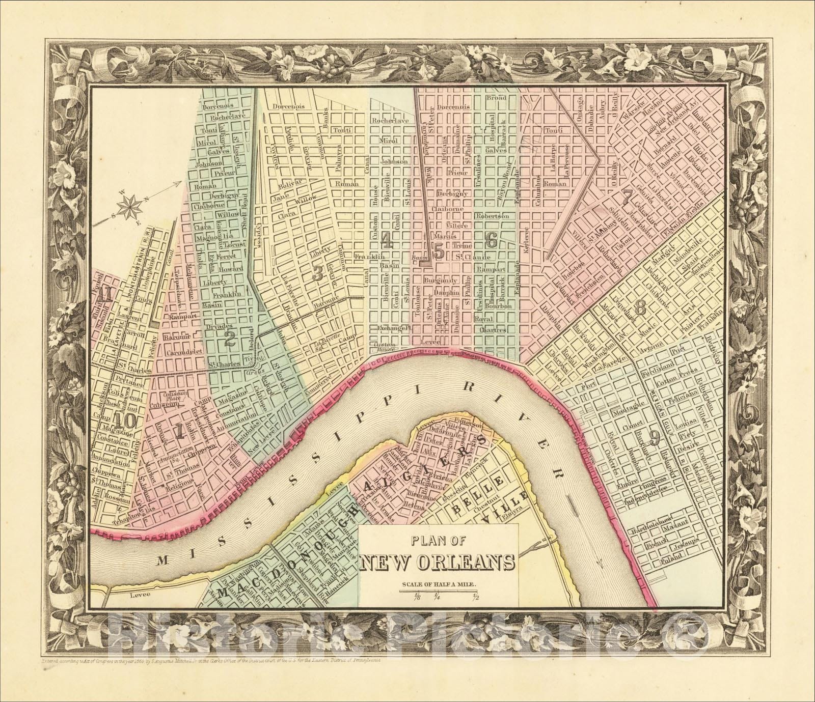 Historic Map : Plan of New Orleans, 1860, Samuel Augustus Mitchell Jr ...