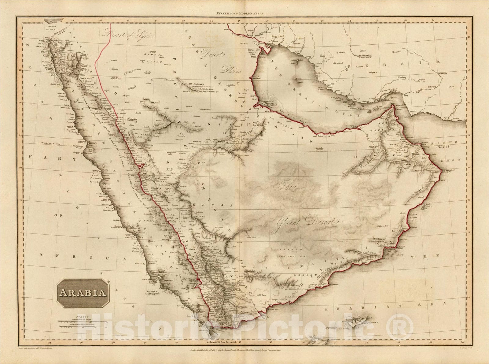 Historic Map : Arabia, 1813, John Pinkerton, Vintage Wall Art ...