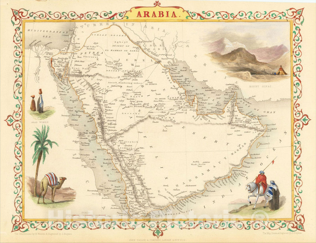 Historic Map : Arabia, 1851, John Tallis, v1, Vintage Wall Art ...