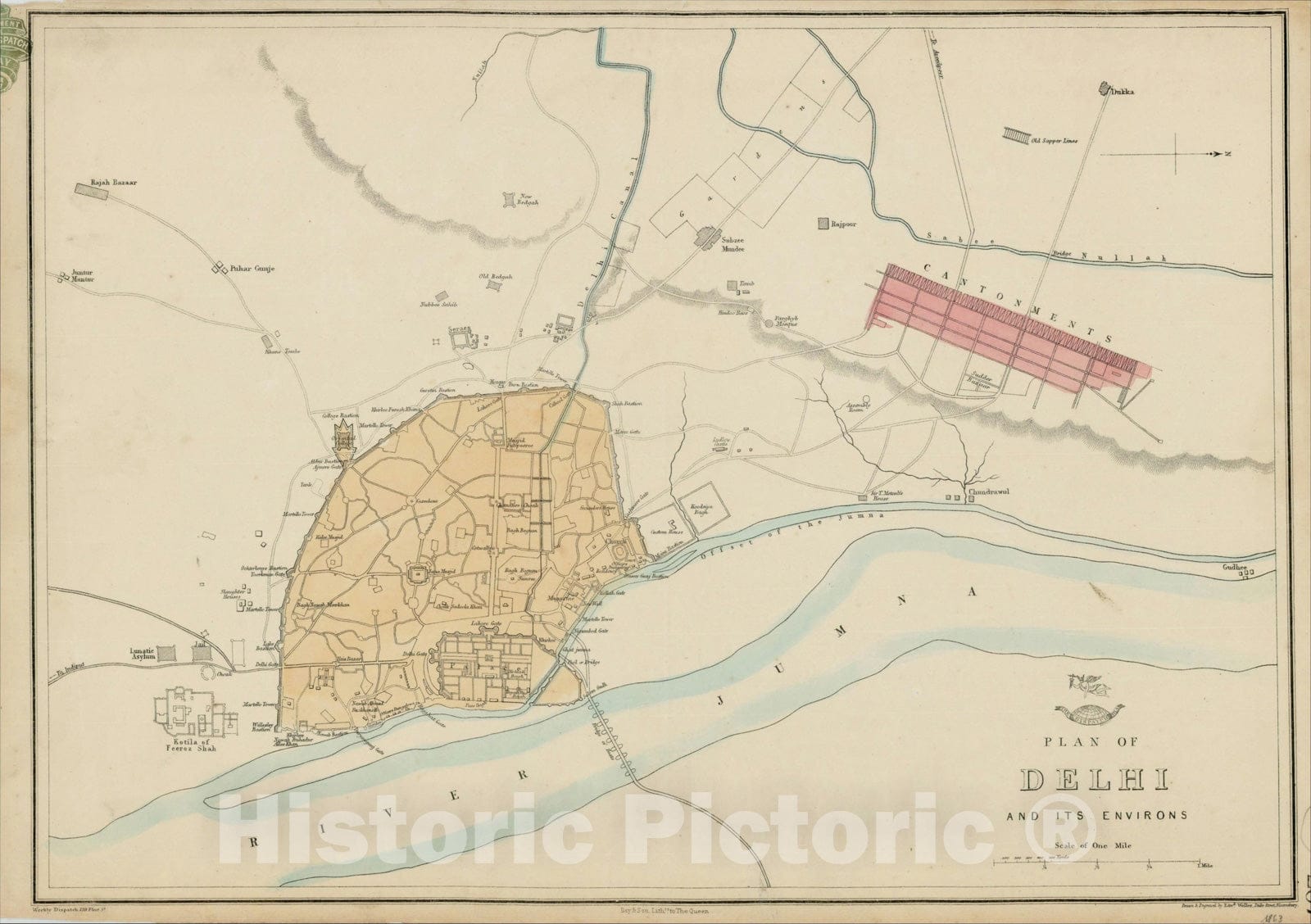 Historic Map : Plan of Delhi and its Environs, c1863, , Vintage Wall A ...