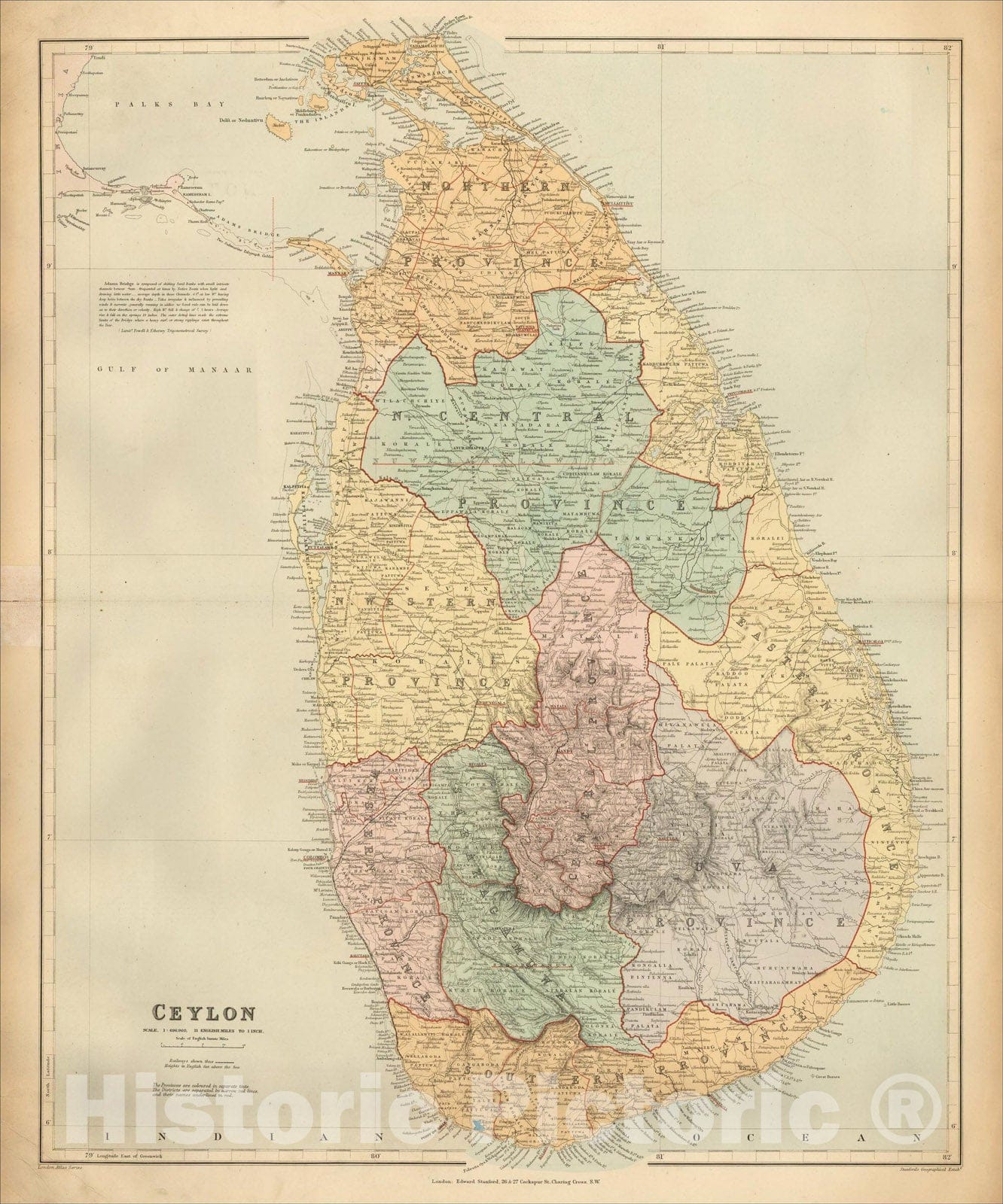 Historic Map : Ceylon, 1896, Edward Stanford, Vintage Wall Art ...