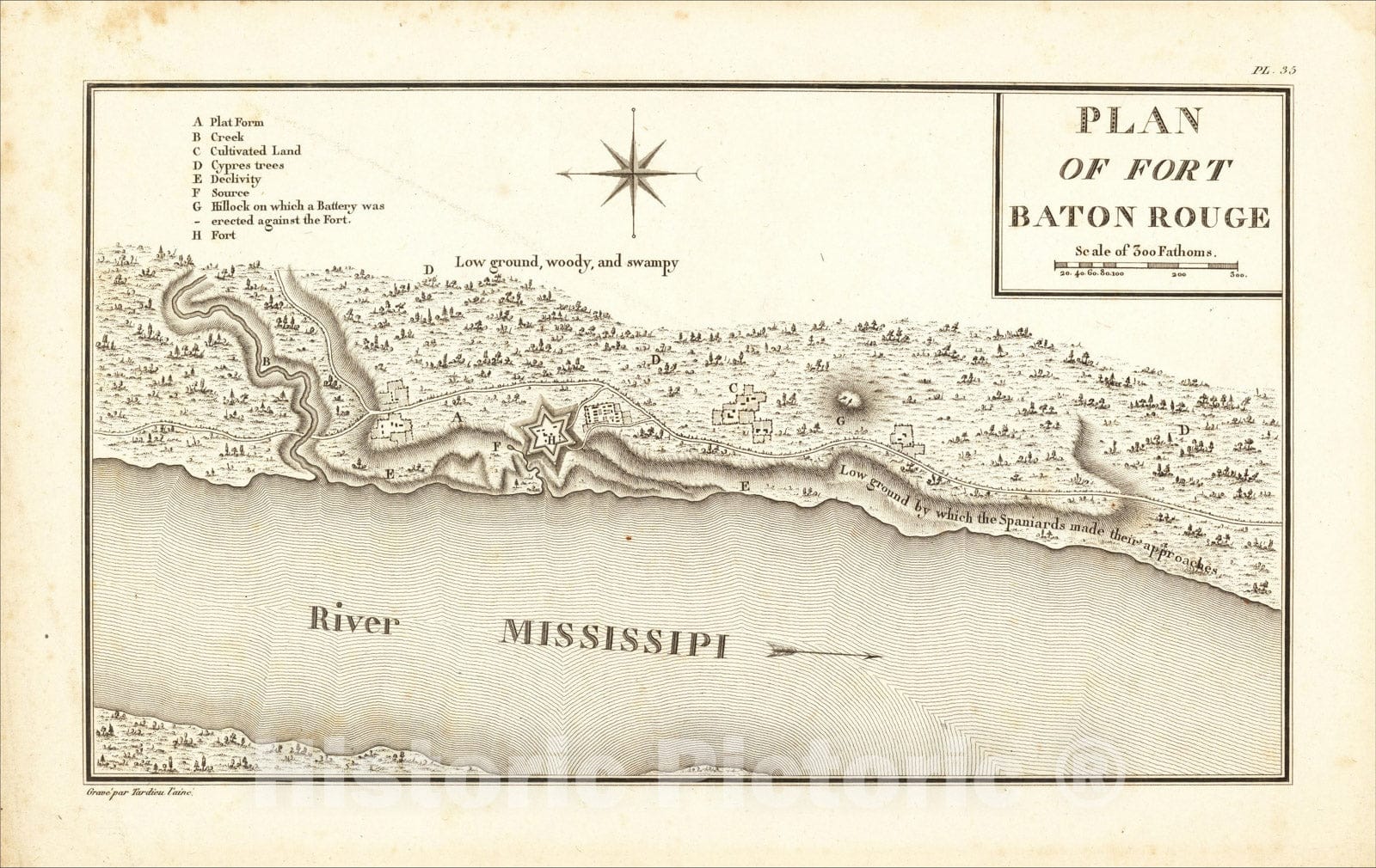 Historic Map : Plan of Fort Baton Rouge, 1796, Victor George Henri Col ...