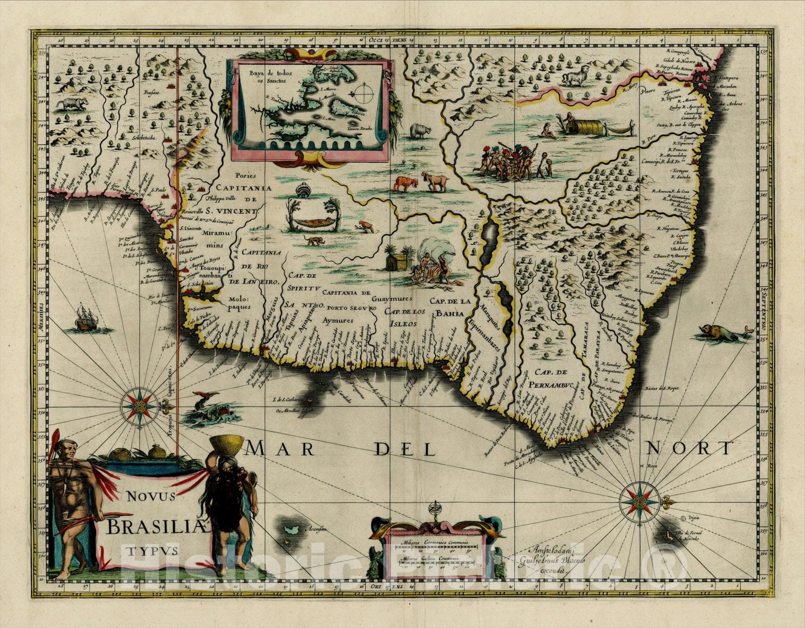 Historic Map : Novus Brasiliae Typus, c1640, Willem Janszoon Blaeu, v1 ...