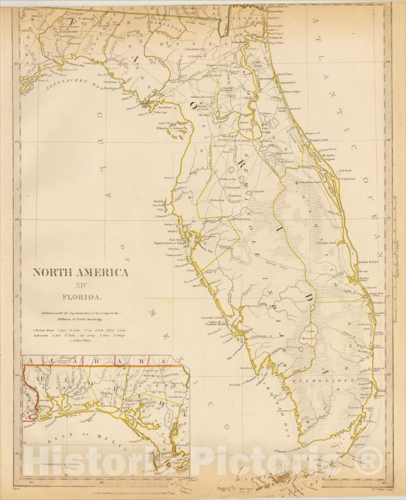1834 Florida Territory Map - Everglades & Seminole Lands – Historic ...