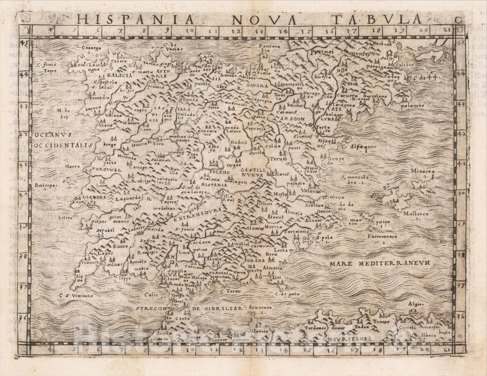 Historic Map : Hispania Nova Tabula, 1548, Giacomo Gastaldi, Vintage W ...