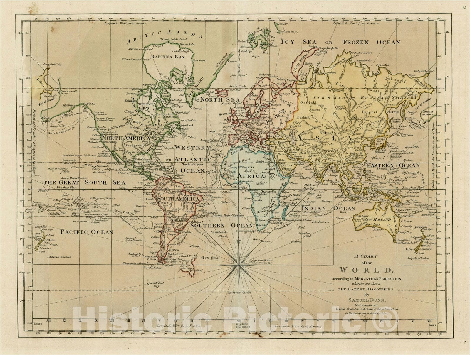 Historic Map : A Chart of the World According to Mercator's Projection ...