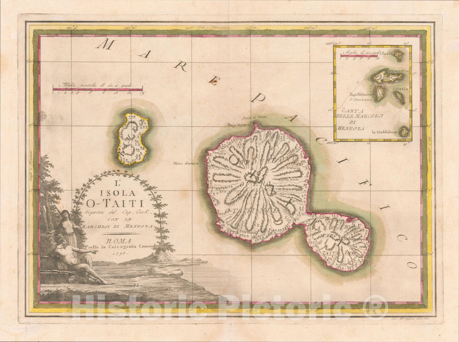 Historic Map : Le Isola O'Taiti Scoperta dal Cap. Cook, Con Le Marches ...