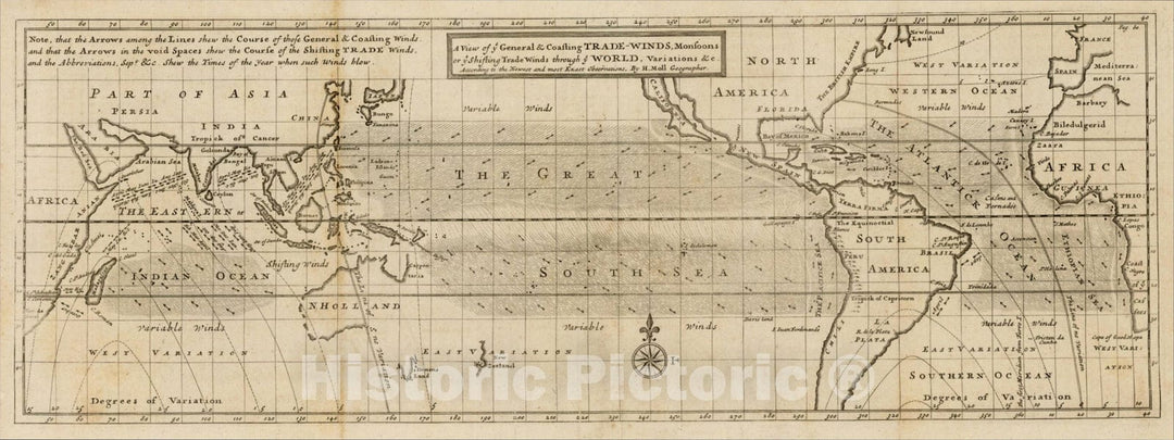Historic Map : A View of ye General & Coasting Trade-Winds, Monsoons o ...