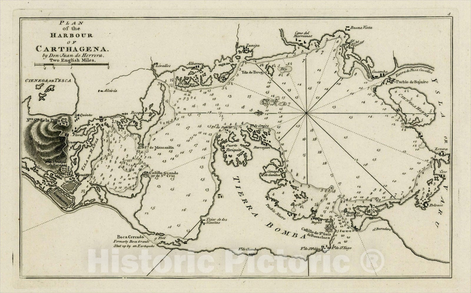 Historic Map : Plan of the Harbour of Carthagena by Don Juan de Herrer ...