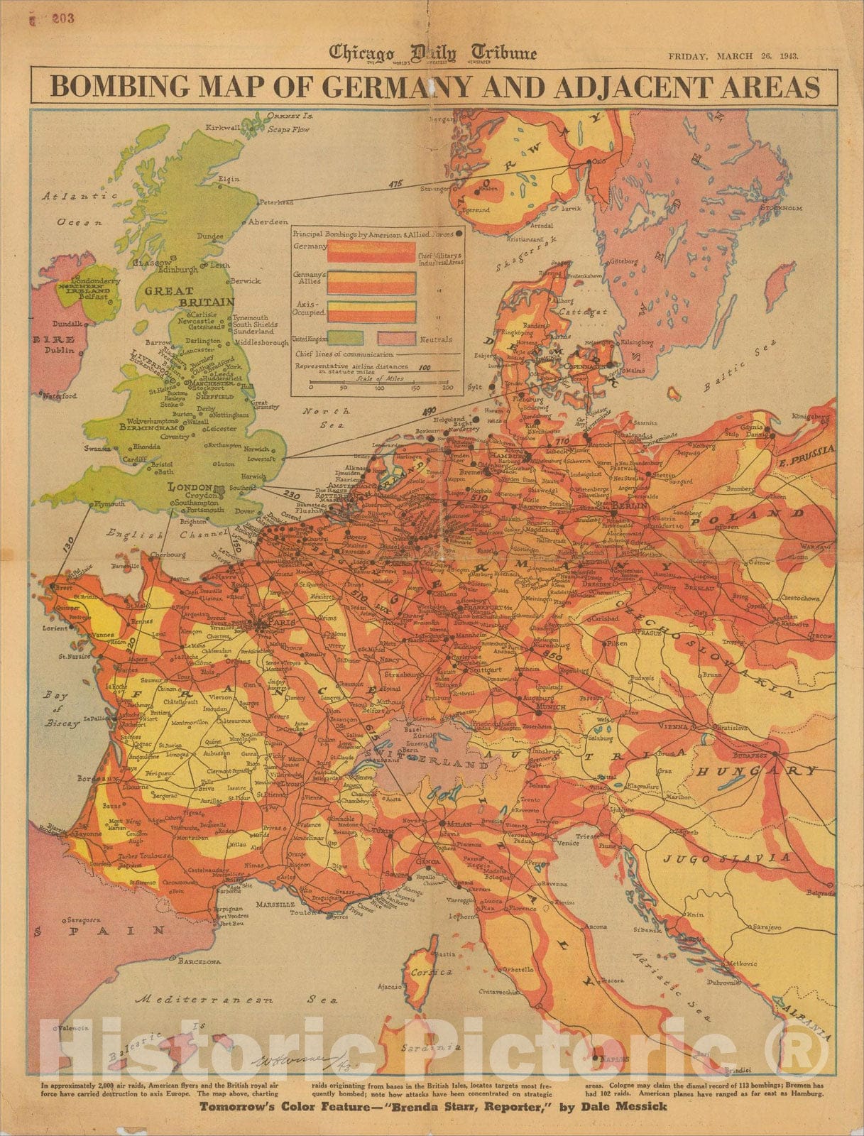 Historic Map : Bombing Map of Germany and Adjacent Areas, 1943, , Vint ...