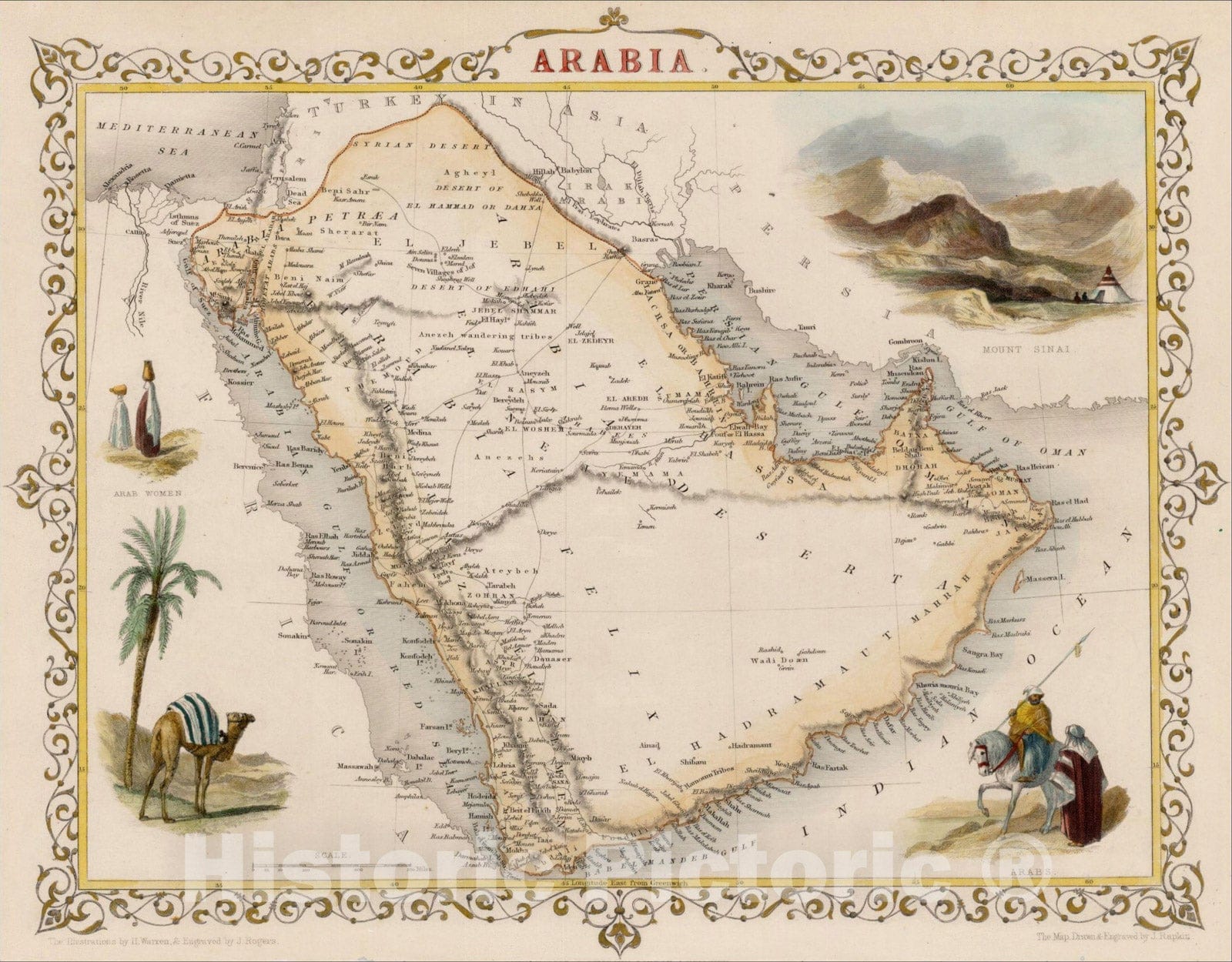 Historic Map : Arabia, 1851, John Tallis, v2, Vintage Wall Art ...