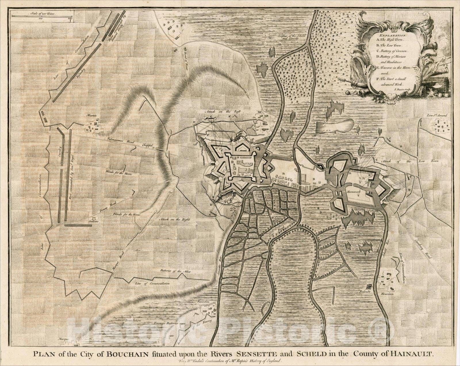 Historic Map : Plan of the City of Bouchain situated upon the Rivers S ...