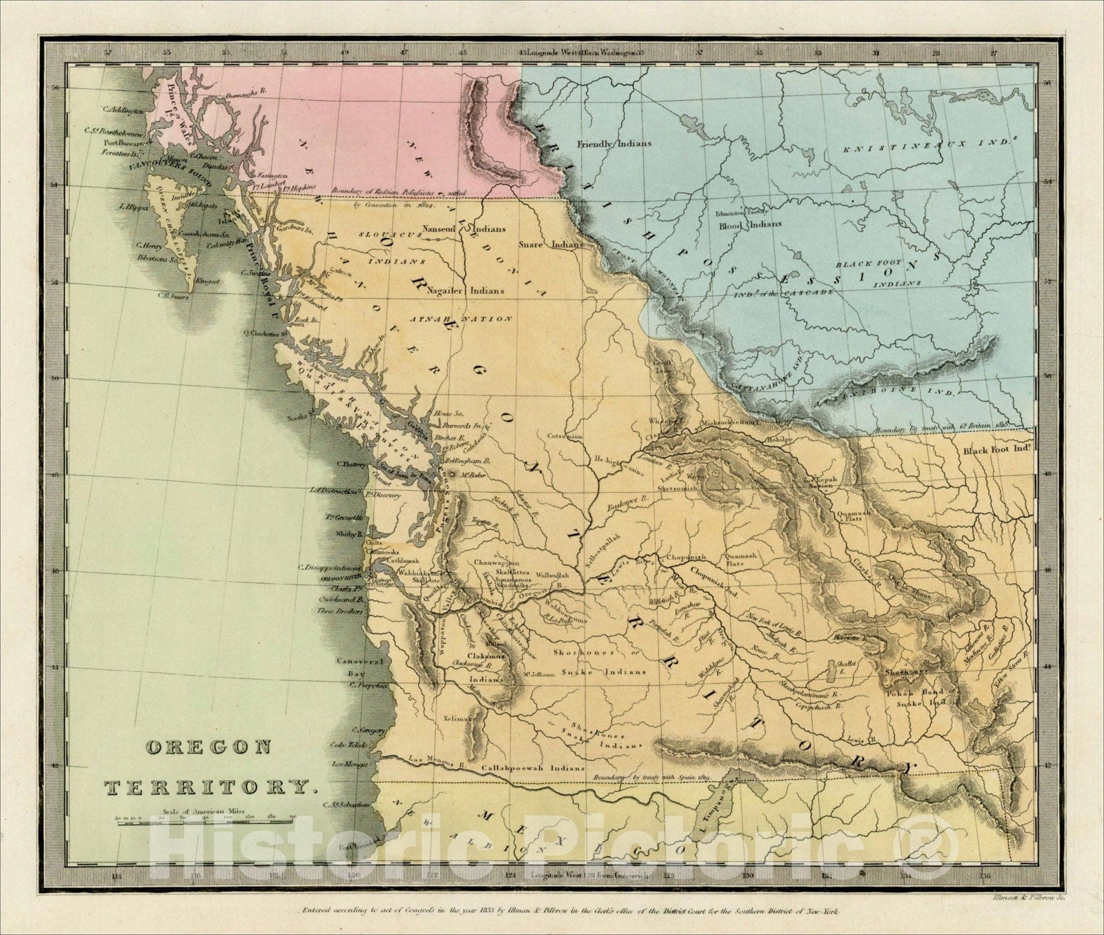 Historic Map : Oregon Territory, 1833, David Hugh Burr, v2, Vintage Wa ...