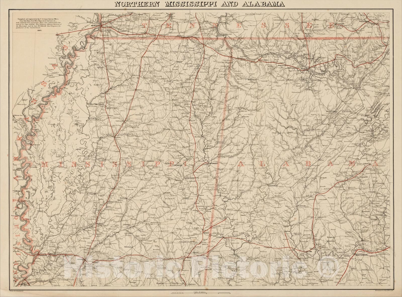 Historic Map : Northern Mississippi and Alabama, 1864, , Vintage Wall ...
