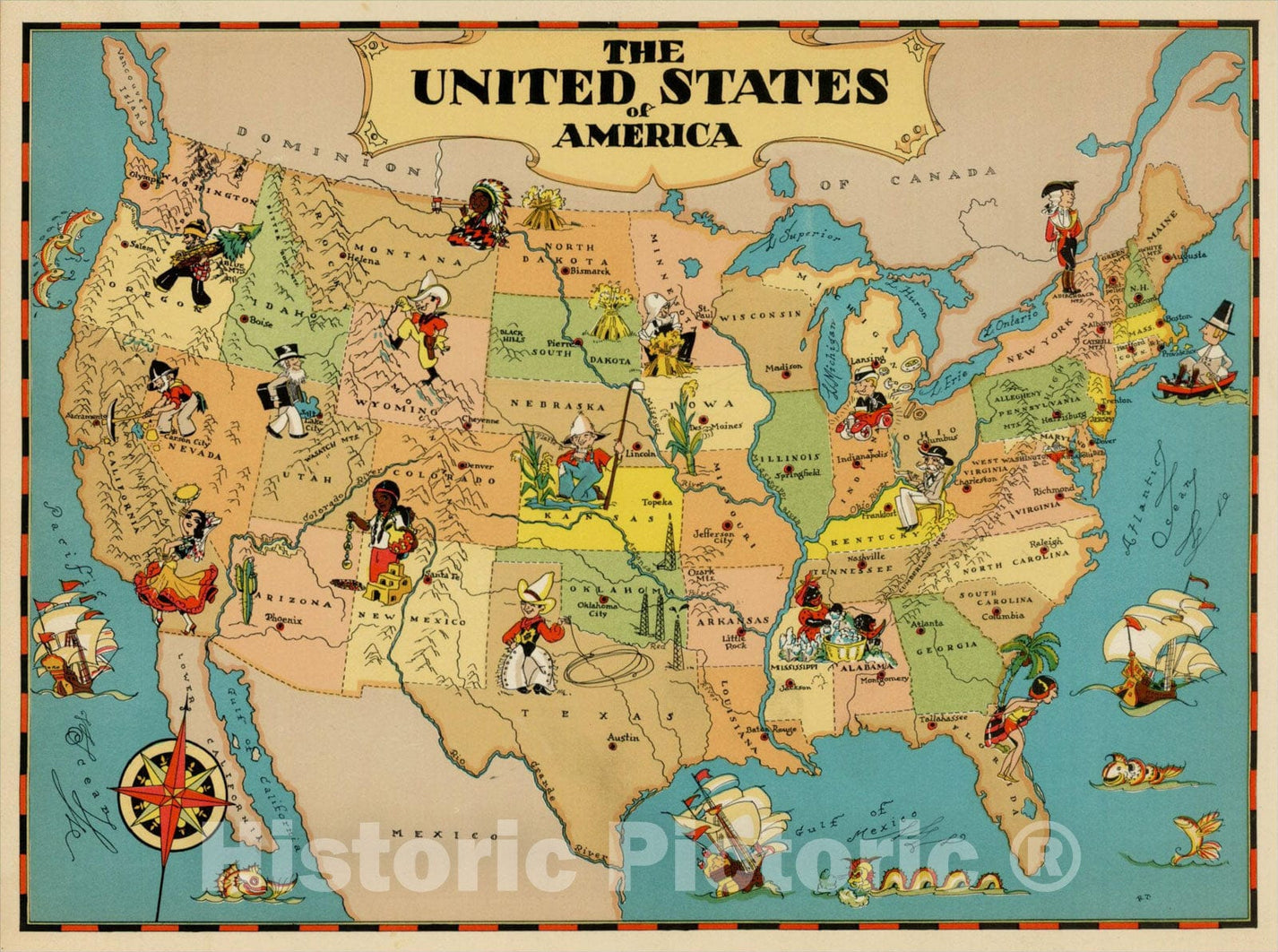 United States Pictographic Map 1935 Historical Print – Historic Pictoric