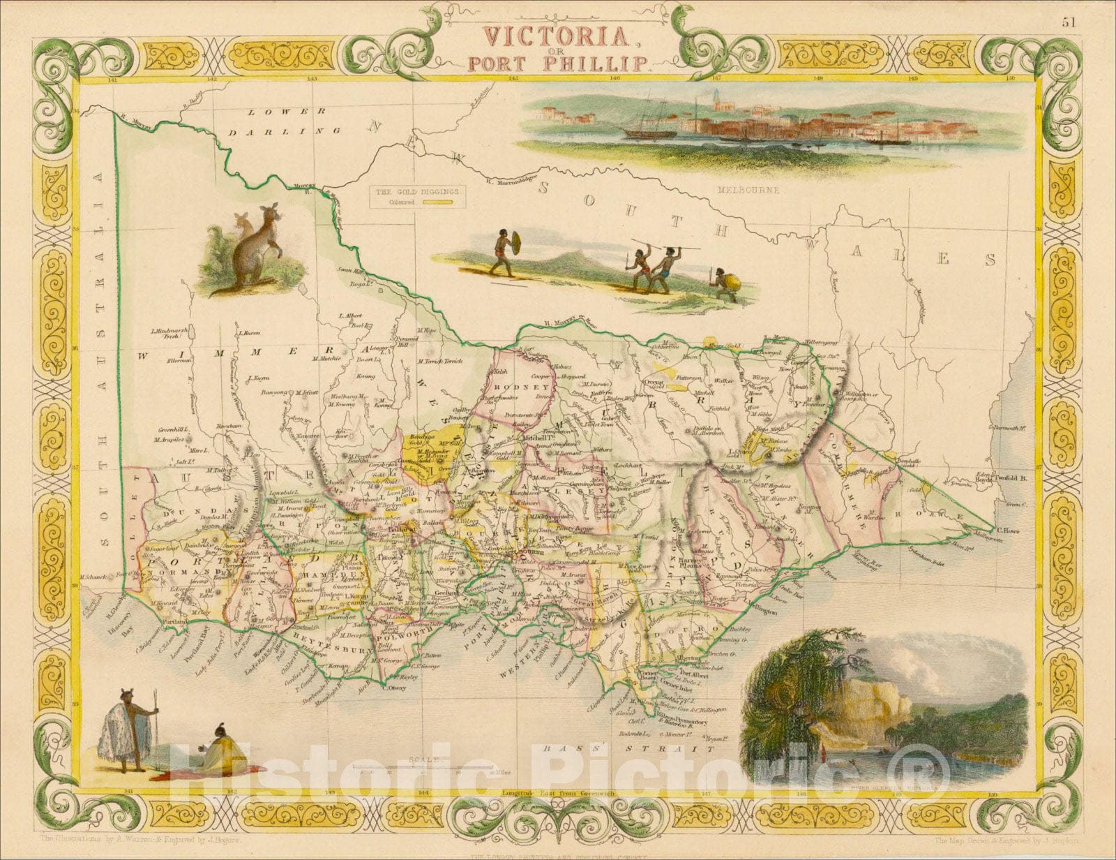 Historic Map : Victoria or Port Phillip, 1851, John Tallis, v2, Vintag ...