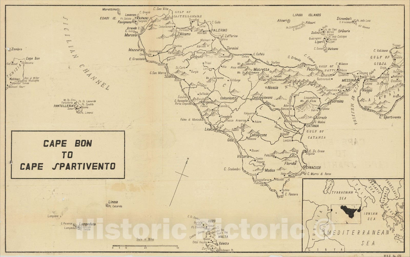 Historic Map : Cape Bon To Cape Spartivento, c1943, C. P. D., Vintage ...