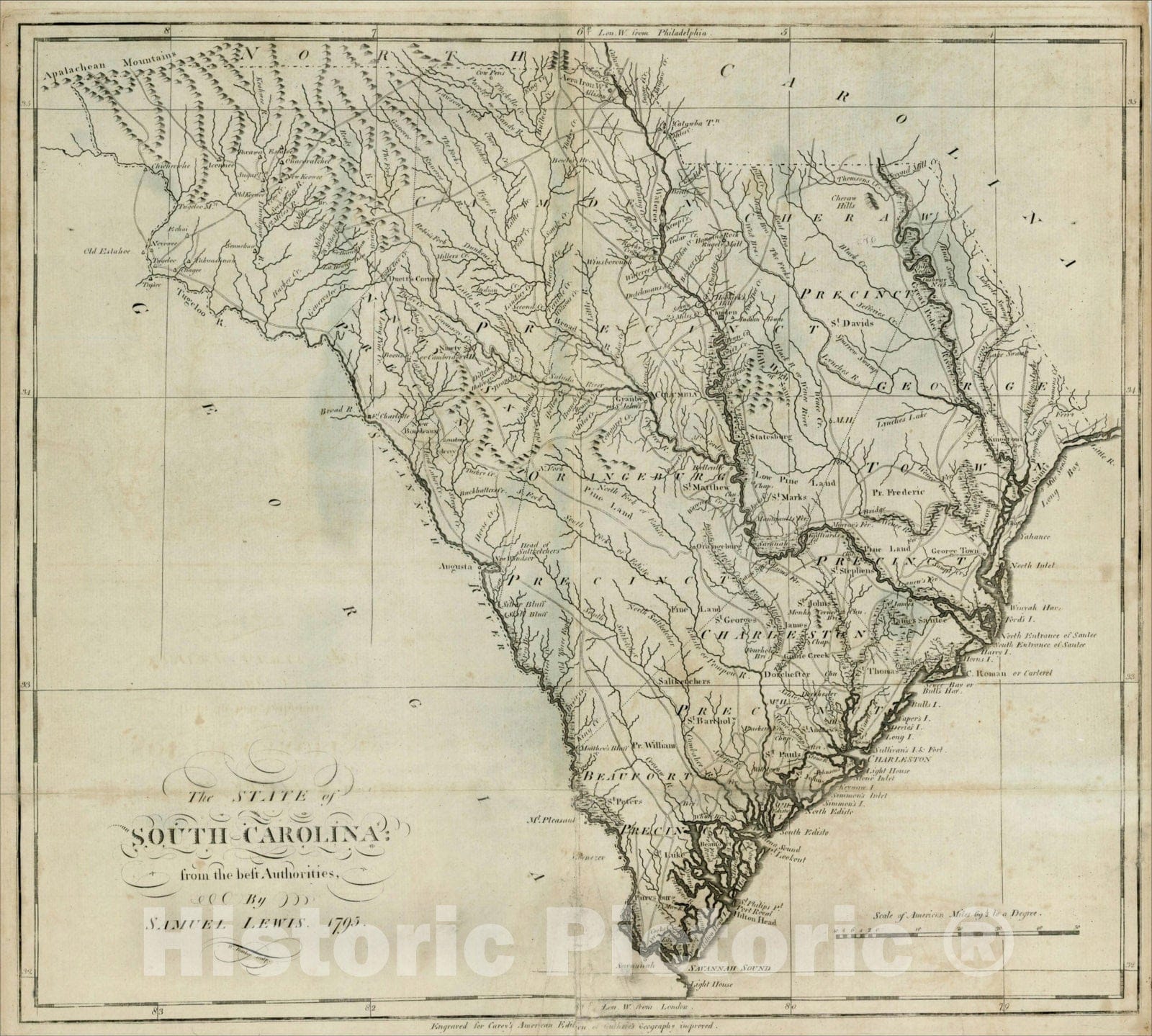 Historic Map : The State of South Carolina, 1795, Mathew Carey, Vintag ...