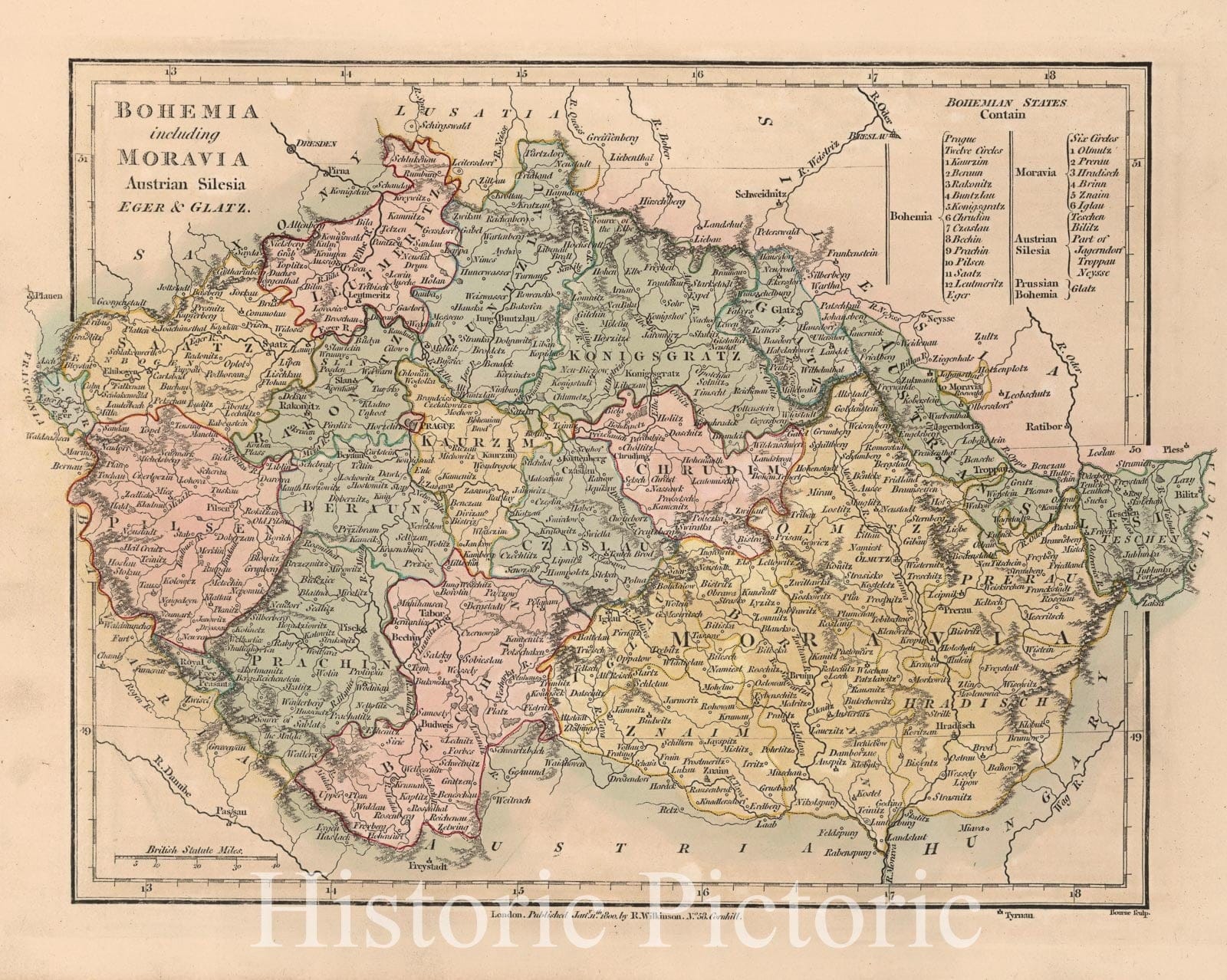 Historic Map : Bohemia including Moravia Austrian Silesia Eger & Glatz ...