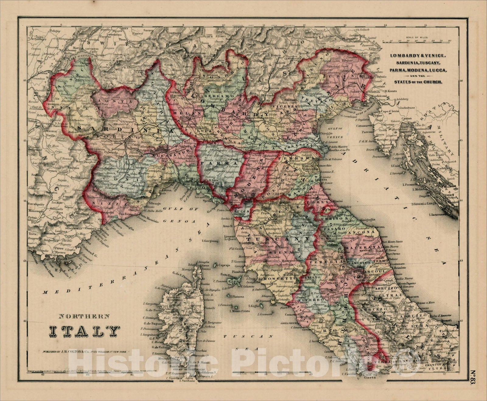 Historic Map : Northern Italy, 1857, Joseph Hutchins Colton, Vintage W ...
