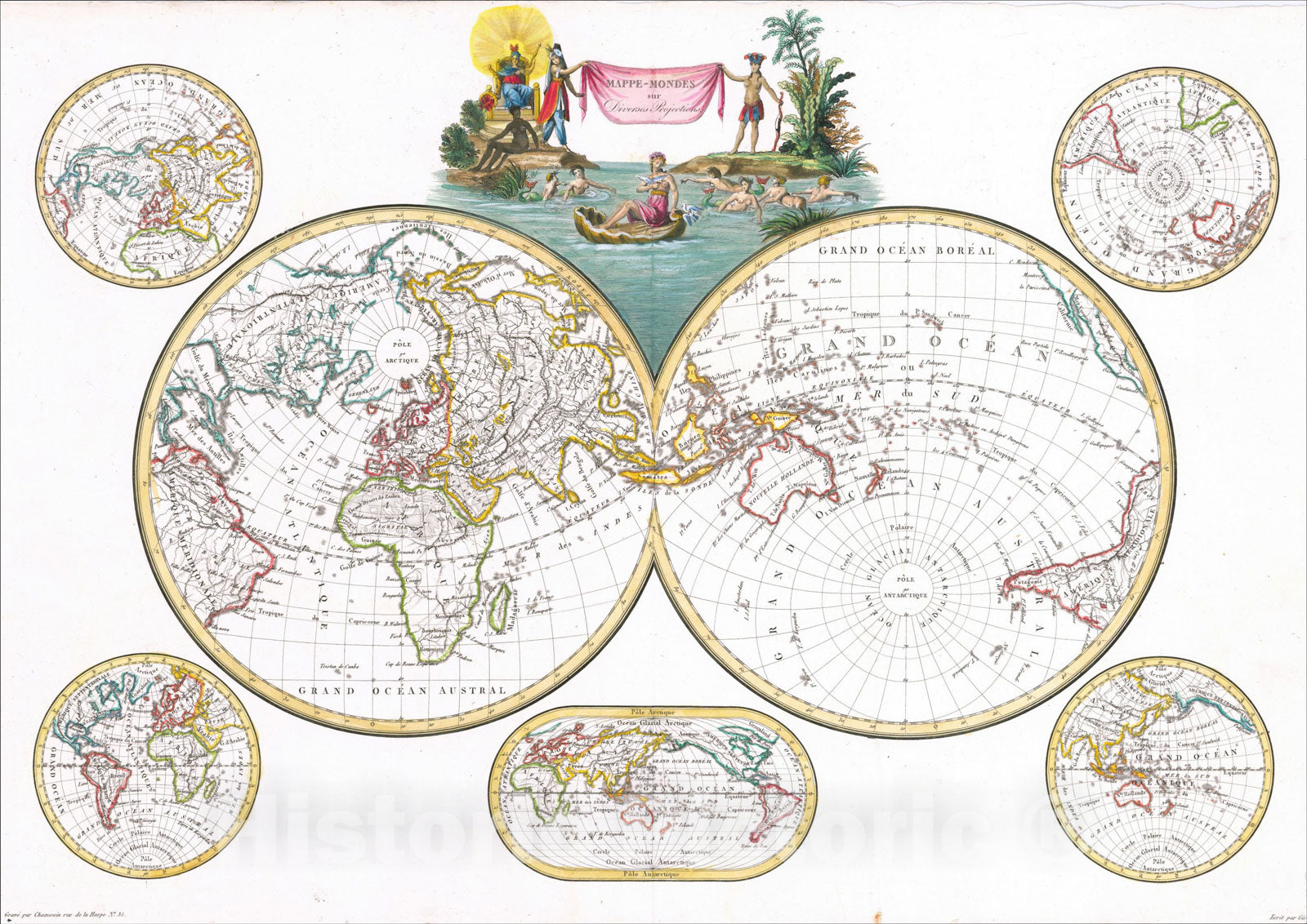 Historic Map : Mappe-Mondes sur Diverses Projections, 1812, Conrad Mal ...