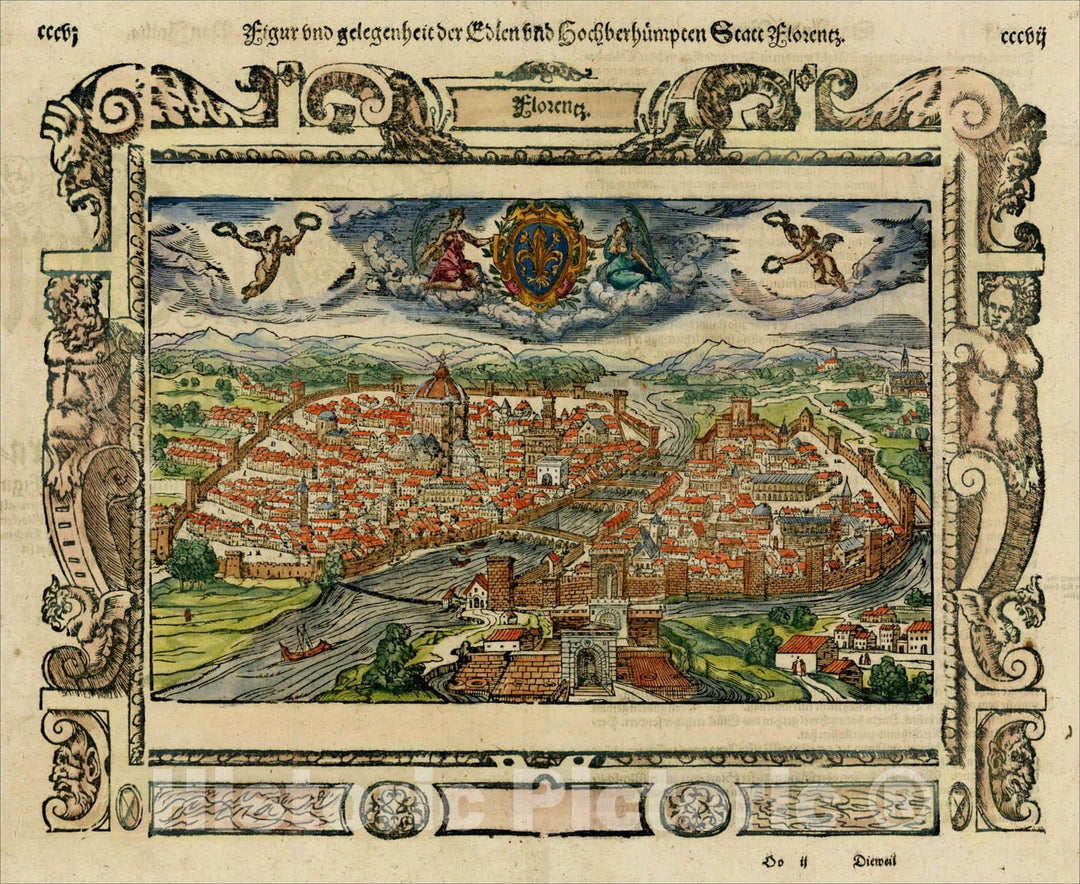 Historic Map : Florentz, c1570, Sebastian M?nster, Vintage Wall Art ...
