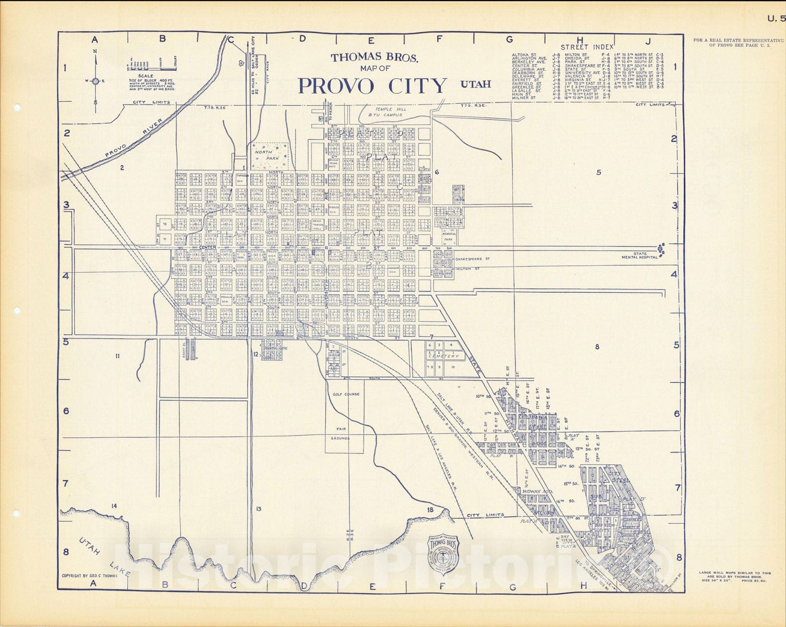 Historic Map : Thomas Bros. Map of Provo City, Utah (Ogden on Verso ...