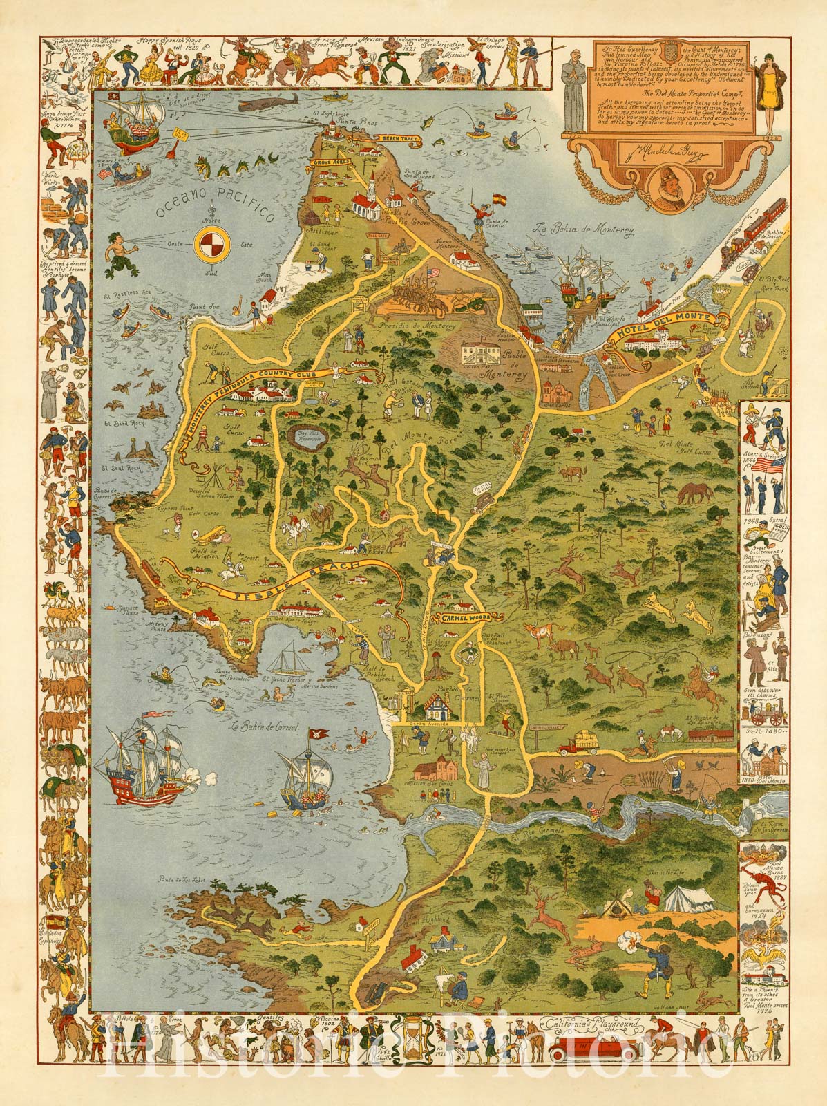 Historic Map : Monterey Peninsula, 1926, Jo Mora, Vintage Wall Art ...