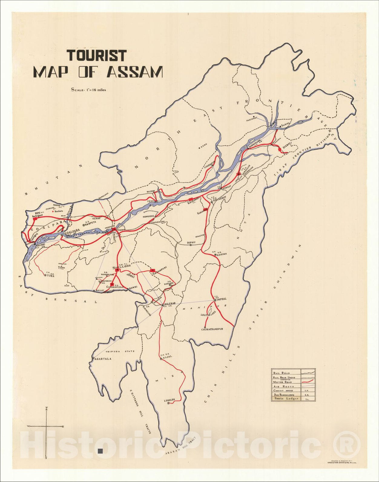 Historic Map : Tourist Map of Assam, c1960, Hindusthan Advertising, Vi ...