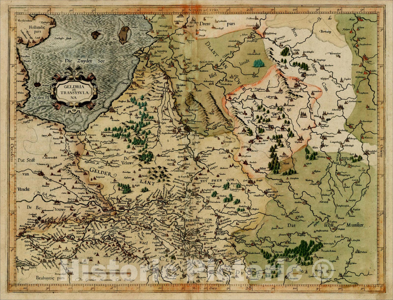 Historic Map : Geldria et Transylvana, 1595, Gerard Mercator, Vintage ...