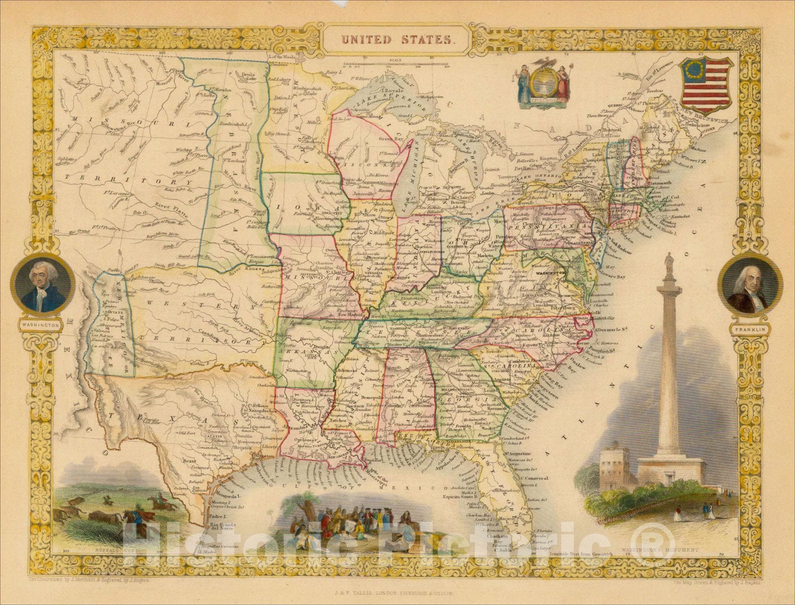 Historic Map : United States, 1851, John Tallis, v1, Vintage Wall Art ...