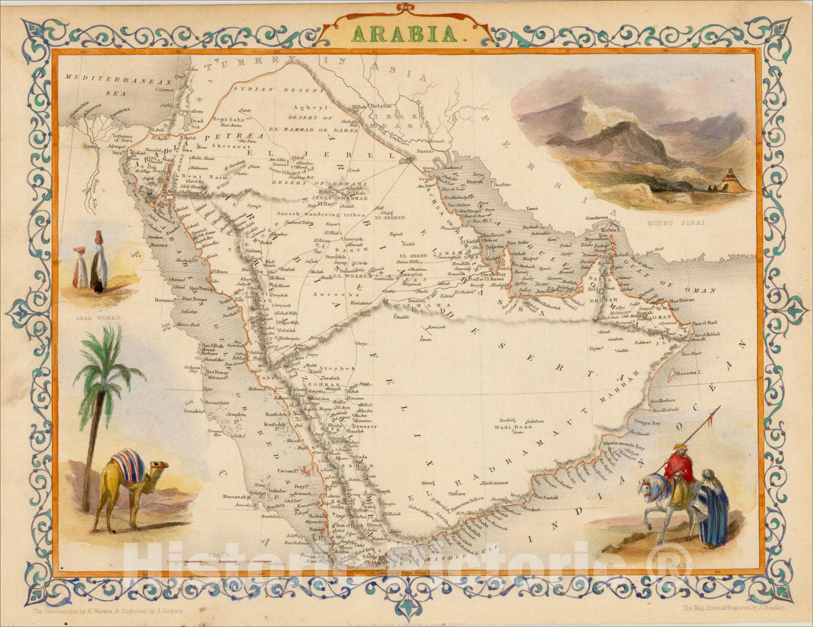 Historic Map : Arabia, 1851, John Tallis, v3, Vintage Wall Art ...