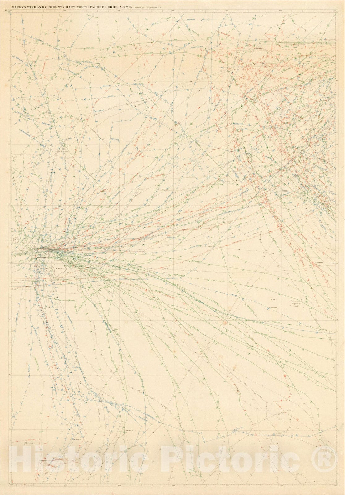 Historic Map : Maury's Wind and Current Chart, Series A. No. 9. (Hawai ...